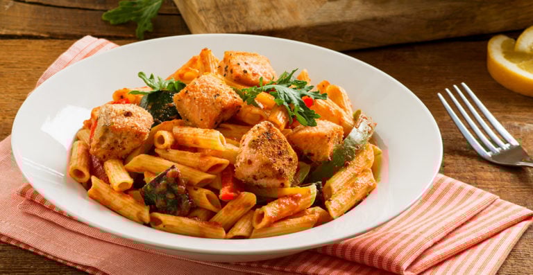 Zesty Lemon Creole Penne with Crispy Wild Salmon - CATELLI®